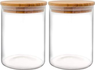 Nerthus Kitchenware FIH 781 Glasdose mit Bambusdeckel 700 ml (Packung mit 2)