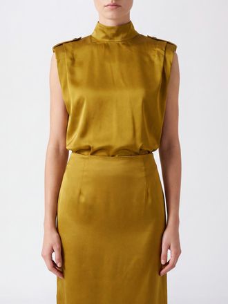 Zimmermann Blouse sans manches &agrave; col montant en pure soie avec &eacute;paulettes