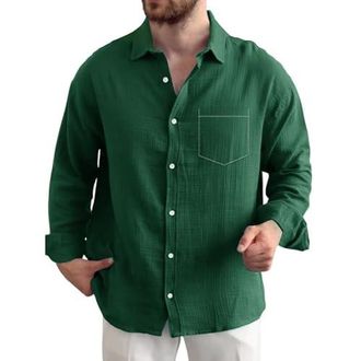 Generic Chemise de loisirs &agrave; manches longues pour homme - Chemise de travail surdimensionn&eacute;e - Infroissable - Chemise traditionnelle boutonn&eacute;e - Chemise &agrave; man