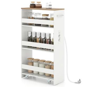 Costway GOPLUS Desserte &agrave; roulettes &agrave; 4 Niveaux, 47x20x80 CM, Chariot de Rangement de Cuisine avec 4 Roues Silencieux, Station de Charge, Poign&eacute;e Lat&eacute;rale, Pl