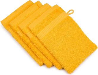Gözze New York Waschhandschuh, 4er Set, Weich und saugfähig, 100% Baumwolle, 17 x 24 cm - Gelb
