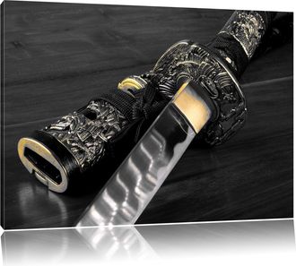 Pixxprint strahlendes Samurai-Schwert, Größe: 100x70cm, Leinwandbild, fertig gespannt, Wandbild, Dekoration, Kunstdruck, kein Poster