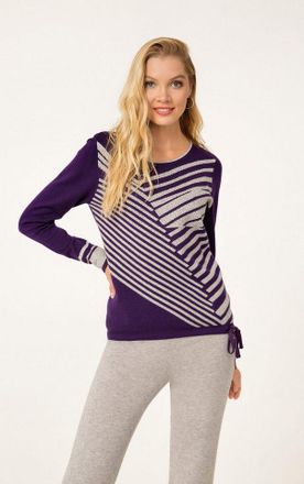 Passioni Strickpullover mit Diagonalstreifenmuster mit Strassdetails