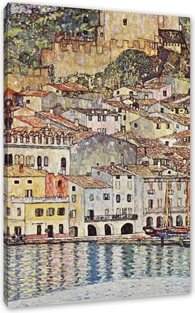 Pixxprint Gustav Klimt - Malcesine am Gardasee, Weiß, Größe: 120x80cm, Leinwandbild, fertig gespannt, Wandbild, Dekoration, Kunstdruck, kein Poster