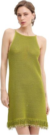 Patrizia Pepe Femme, Robes, Vert, Taille: 38 FR Robe en maille &agrave; franges