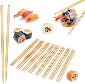 Relaxdays ASIA DELUXE Essst&auml;bchen, 10 Paar, wiederverwendbare St&auml;bchen, Chopsticks Set, rutschfest, 24 cm, Bambus, natur