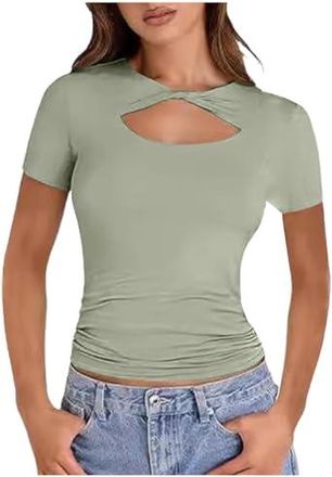 Generic Xy Demi-chemises pour femmes 2025 minceur, athl&eacute;tique, mignon, ample, coupe ample, d&eacute;contract&eacute;, &agrave; manches courtes, coupe ample, tendance, pour l&eacute;t&eacute;, V