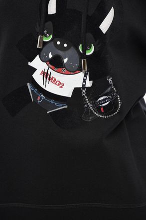 Dsquared2 Fleece Cotton Hoodie with Velour Print and Rhinestones Dsquared2