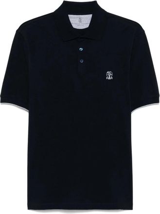 Brunello Cucinelli Logo Baumwoll-Polohemd - - Tops - Herren - Blau - 2XL