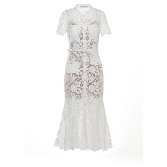 Self Portrait Lace Collared Midi Dress - - Dresses - Damen - Wei&szlig; - S