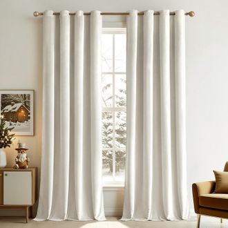 Miulee Elfenbeinweiß Samtvorhang Ösen 2er Set 140X225, Blickdichte Vorhänge Samt für Schlafzimmer Wohnzimmer, Weich Vorhang Verdunkelung Velvet Curtains, Ver