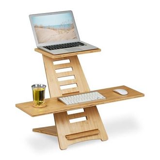 Relaxdays Pupitre Assis-Debout pour Bureau, Bambou, 2 Surfaces, Hauteur r&eacute;glable, Assis-Debout, Laptop, &eacute;cran, Nature