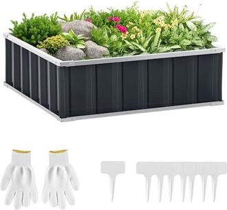 OUTSUNNY Lit pour potager relevé en acier avec fond ouvert, montage sans outils, Porte-plantes pour Légumes, Herbes et fleurs, 90 x 90 x 30 cm