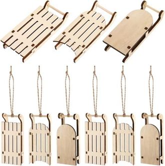 Aboofan 9Pi&egrave;ces Miniature Wooden Sleigh D&eacute;coration Mod&egrave;le Non pour D&eacute;cor de No&euml;l Ornements de Bureau et Outils &Eacute;ducatifs
