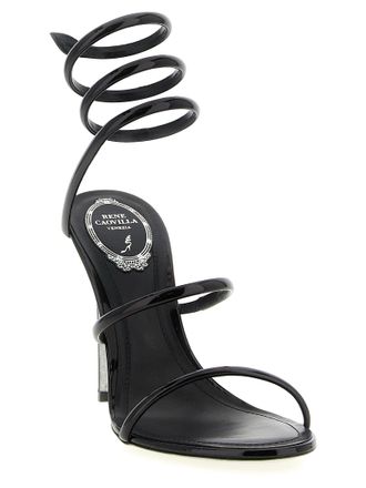 Rene Caovilla Womens Calfskin Stiletto Sandal Black Leather