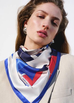 Mango Foulard imprim&eacute; bateaux bleu marine - Femme - Taille unique - MANGO