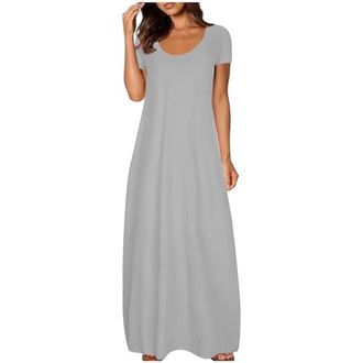 Generic Robe longue &agrave; manches courtes et encolure d&eacute;gag&eacute;e en tissu jersey doux et coupe ample pour un style d&eacute;t&eacute; sans effort, gris, XXL