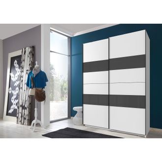 Wimex home24 Schwebetürenschrank Altona I 135cm Weiß/Alpinweiß/Glas Grau