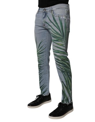 Dolce & Gabbana Leaf-Printed Denim Jeans - Blue