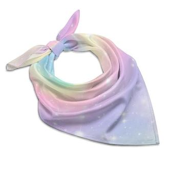 Generic Rainbow Sky Écharpe carrée en soie légère Motif étoiles galaxie Écharpe pour cheveux respirante Cadeau pour homme et femme, multicolore, 46x46cm