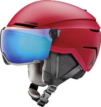 Atomic Savor Visor Stereo Skihelm mit Visier - Rot - Gr&ouml;&szlig;e L - Maximale Sto&szlig;d&auml;mpfung - Active Aircon Bel&uuml;ftungssystem - Hochwertige Verspiegelung f&uuml;r klare S