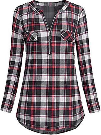 Lazzboy Chemisier Carreaux Femme Chemise Chic Manche Longue Casual Col Boutonné Shirt Haut Violet M