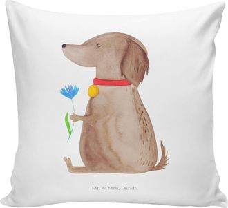 Mr. & Mrs. Panda 40 x 40 Kissen Hund Blume - Geschenk, Hundemotiv, Sofakissen, Hundeliebe, Hundemama, Kissen 40x40, Frauchen, Haustier, Hunderasse
