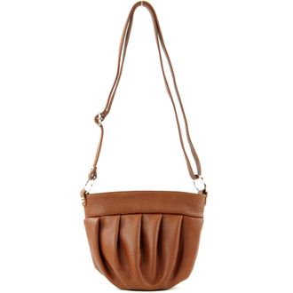 modamoda.de T191 Damen Leder Umhängetasche Schultertasche Klein handmade in Italy, Farbe:Cognac