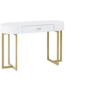 Vente-Unique Bureau console avec 1 tiroir - MDF laqu&eacute; et m&eacute;tal - Blanc et dor&eacute; - TORELI II de Pascal Morabito