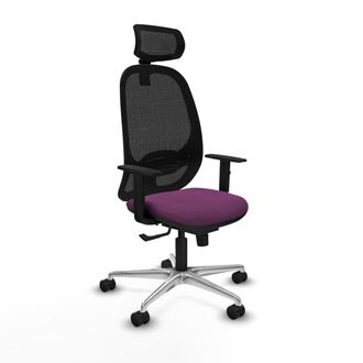 Piqueras y Crespo Schreibtischstuhl aus zylindrischem Netzgewebe mit 1D-Armlehnen, h&ouml;henverstellbarer Lendenwirbelst&uuml;tze und h&ouml;henverstellbarem Kopfteil, Schwarz / Viol