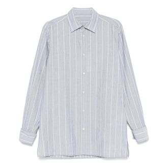 Maison Margiela Blaues Button-Up Hemd mit Abgerundetem Saum - - Shirts - Herren - Blau - M