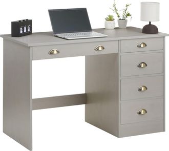 IDIMEX Schreibtisch Lana aus massiver Kiefer in grau, geräumiger Computertisch mit 5 Schubladen, praktischer Bürotisch mit Muschelgriffen