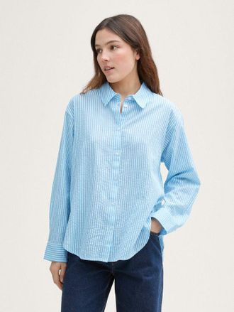 Tom Tailor Langarmbluse Blusen & Shirts Loose Fit Seersucker Hemdbluse mit Streifenmuster