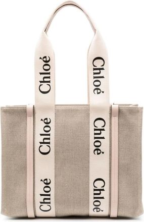 Chlo&eacute; Femme, Sacs, Beige, Taille: ONE Size Sac Fourre-Tout Beige en Lin et Cuir