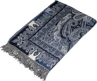 Lorenzo Cana Luxus Decke Jacquard gewebt aus Baumwolle mit feinster Wolle vom Merino Lamm gemusterte Wohndecke Blau Decke Wolle Sofadecke Plaid 140 cm x 200 cm - 9