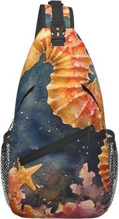 Generic Sac &agrave; dos &agrave; bandouli&egrave;re pour homme Motif hippocampe sur une &eacute;toile de mer