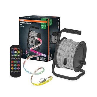 Osram Outdoor Flex RGB LED Streifen 15M IP65, inkl. Fernbedienung, bis 50 m erweiterbar, mit Kabeltrommel, Anschlusskabel, Zubehör