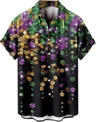 Generic Costume de carnaval pour homme - Chemise &agrave; manches courtes - Chemise de loisirs avec boutonni&egrave;re - Chemise de vacances &agrave; revers - V&ecirc;tement de f&ecirc;te - B