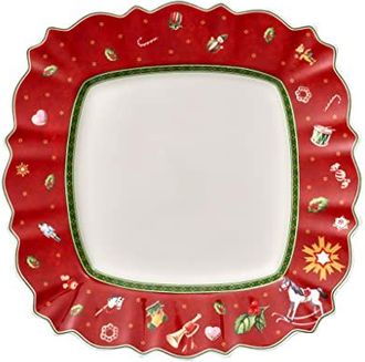 Villeroy & Boch Toys Delight Assiette carr&eacute;e, Assiette Festive pour Toutes Les Occasions, Porcelaine Premium, Rouge, Multicolore, adapt&eacute;e au Micro-Ondes