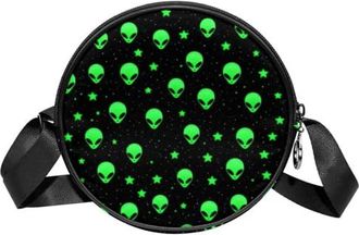 Generic Sac &agrave; bandouli&egrave;re Circle pour femme, petit alien vert, petit sac &agrave; bandouli&egrave;re avec fermeture &eacute;clair, bretelles r&eacute;glables, sac &agrave; main rond d&eacute;contract&eacute;