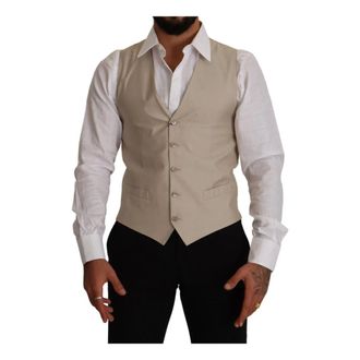 Dolce & Gabbana Homme, Costumes, Beige, Taille: M Gilet Beige D&eacute;tails Logo Costume Formel