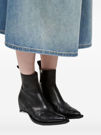 Maison Margiela Western-Embroidered Leather Boot - Black
