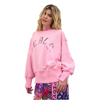Miss Goodlife MG12759 Damen Sweatshirt Wide Peace Paillette Print, Rose, S