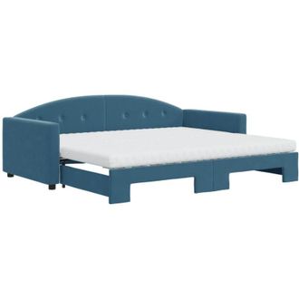 vidaXL Tagesbett Ausziehbar mit Matratzen Blau 90x200 cm Samt Vidaxl