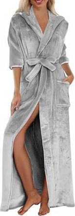 Generic Robe de chambre pour femme avec masque pour les yeux - Longue longueur - Flanelle polaire - Avec poches - Couleur unie - Doux - &Eacute;pais - Chaud - Robe d