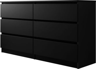 Mirjan24 Kommode mit 6 Schubladen Malwa M6 140, Anrichte, Diele, Flur, Highboard, Sideboard, Wohnzimmer (Schwarz)