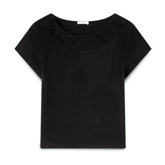 Motivi T-Shirt mit besticktem Carr&eacute;-Ausschnitt - - Blouses & Shirts - Damen - Schwarzk - XS