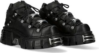 New Rock Bottines Cuir Noir Femme Chaussure Plateforme ICONIC 106 Black Woman Ankle Leather Shoes Boots M.106N-S16, Noir, 38 EU