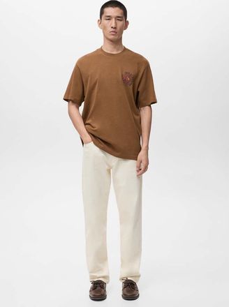 Mango T-shirt 100 % coton texte tabac - Homme - XXL - MANGO MAN