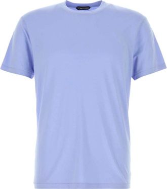 Tom Ford Homme, Tops, Bleu, Taille: L T-Shirt Col Rond en Coton Lyocell